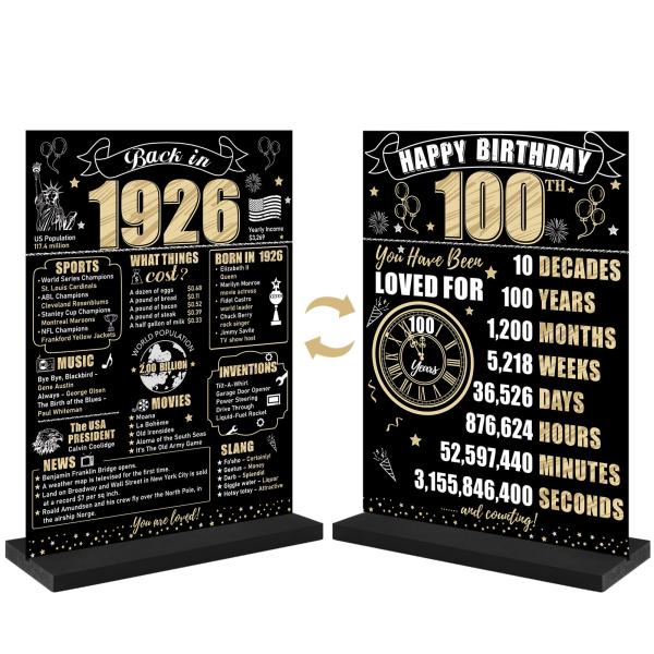 ・[You Will Receive] -1 pcs 100th birthday table signs decorations, including 1pcs Two-sided wooden poster sign (5.9×8.3 ...