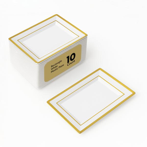 ・ELEGANT PRESENTATION: The elegant plastic plates with a gold rim enhance the visual appeal of your dishes, making them ...