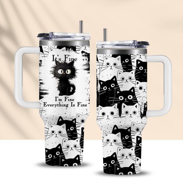 ・【Massive 40oz "I'm Fine" Cat Tumbler, The Ultimate Funny ＆ Relatable Gift】This 40oz CGMIBAS cat tumbler features the ic...