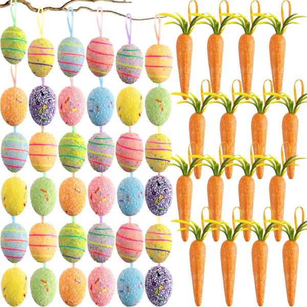 ・Rich Quantity: you can get 36 pieces of Easter egg ornaments in 2 styles and 6 colors, 12 pieces of carrot hanging orna...