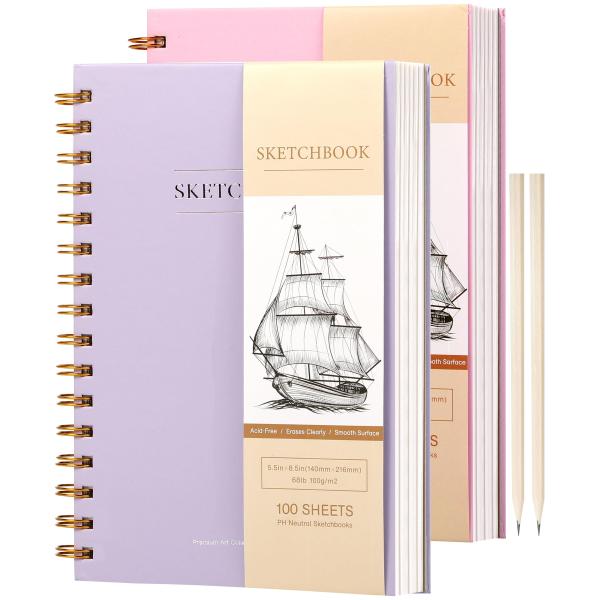 ・【QUALITY DURABLE PAPER】 The 5.5 x 8.5 sketchbook for drawing is extremely tough and durable, and the spiral sketch pad ...