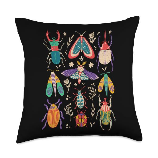 ・Insect Bug Collection Colorful Design. Cute illustration in retro vintage 60s and 70s art style for entomology and biol...