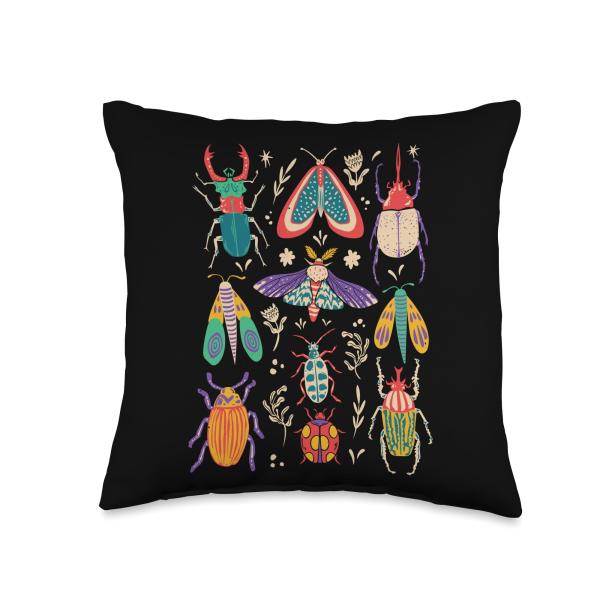 ・Insect Bug Collection Colorful Design. Cute illustration in retro vintage 60s and 70s art style for entomology and biol...