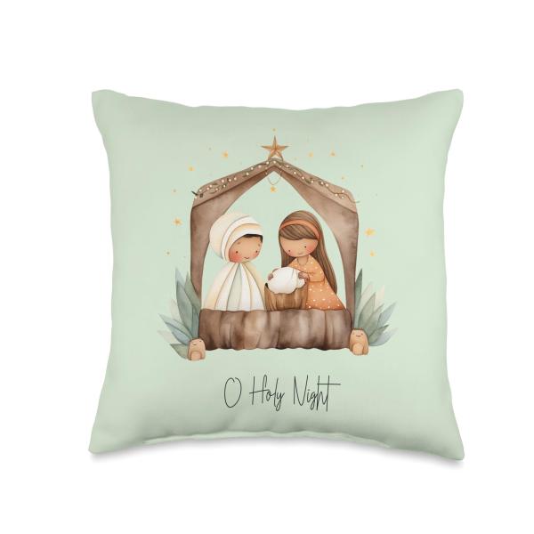 ・Nativity Scene Christian Christmas Holiday Gifts O Holy Night religious Xmas saying tee. O Holy Night, unique Xmas Chri...