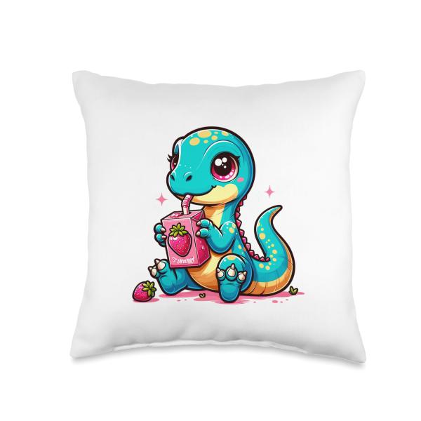・Cheerful Velociraptor delighting in a glass of strawberry milk. Ideal for dinophile enthusiasts and kawaii lovers.・Ador...