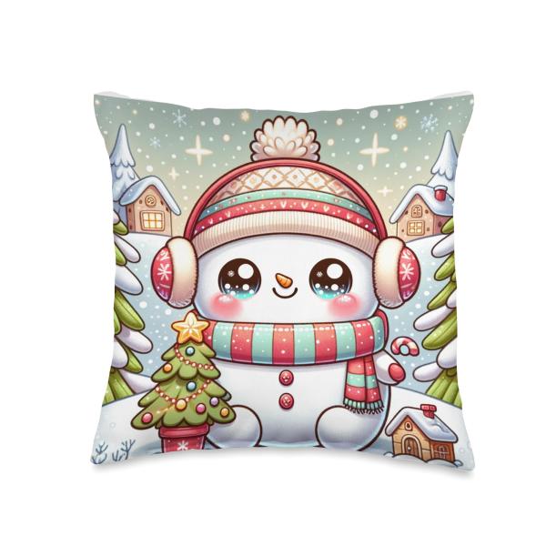 ・Kawaii Christmas Snowman design, Cute Christmas Snowman illustration with Christmas Tree, kawaii style Snowman for Chri...