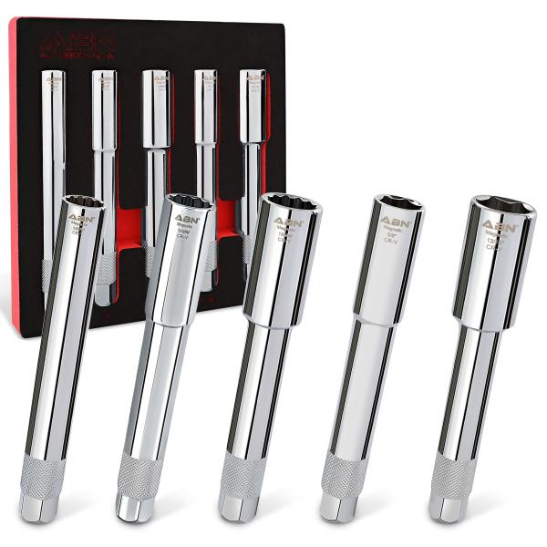 ・[Perfect Sized Set]: Easily change out spark plugs and reach into tight spaces with the ABN 5 Piece Magnetic Ultra Deep...