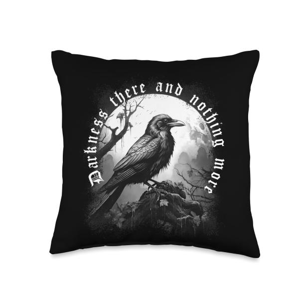・DARKNESS THERE AND NOTHING MORE. Design features a gothic font, an eerie raven, full moon, and spooky tree branches. Me...