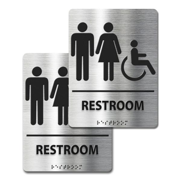 ・【Bathroom Sign】: Enhance your space with a modern restroom sign that follows national ADA guidelines. Featuring raised ...