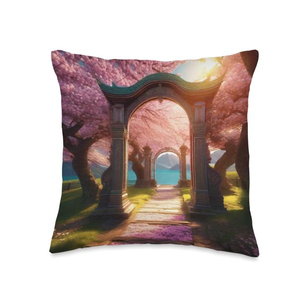 ・Embrace the magical and surreal with this dreamy cherry blossoms and mystical stone arch print. Perfect for those who l...
