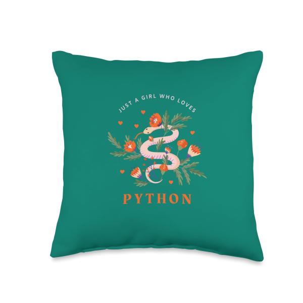 ・A coiled snake amidst vibrant flowers and heather branches, coupled with "Just a girl who loves Python," celebrates the...