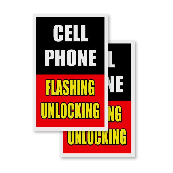 ・Cell Phone Flashing Unlocking (2-PACK) 24" x 36" Vinyl Decals・EASY TO INSTALL: Great for storefronts, restaurants, reta...
