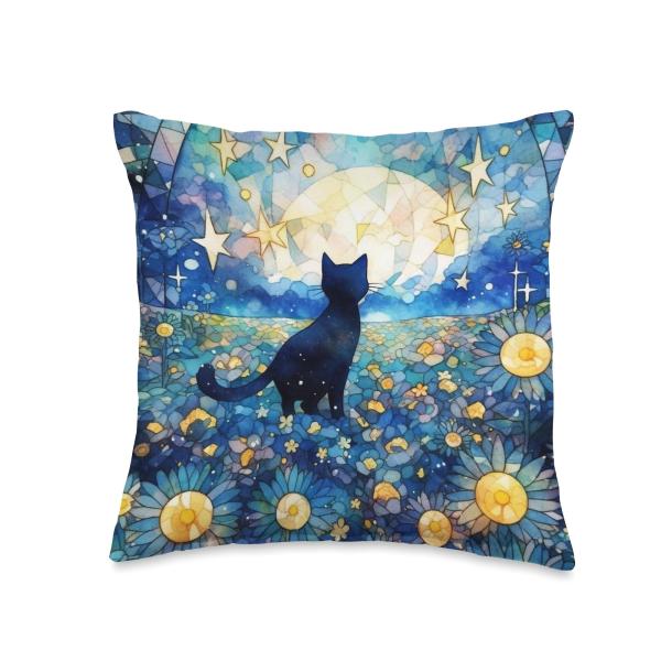 ・Black Cat Sunflower Bliss Garden Floral Groovy Pattern. This Celestial black cat item is for animal Art Design, flower ...