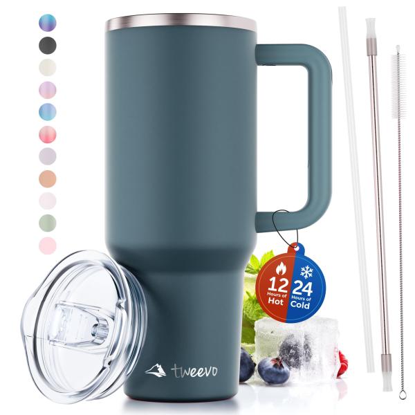 ・Premium Stainless Steel Construction: Crafted from 18/8 food grade stainless steel, this 40 oz tumbler with handle and ...