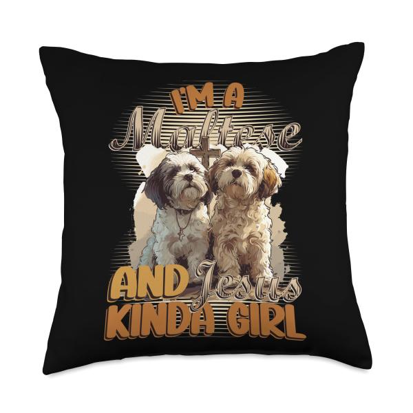 ・Group of cute maltese dogs playing around a christian cross decorated with flowers. Great maltese themed design for gir...