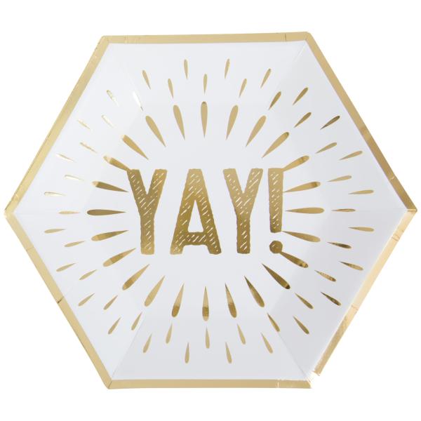 ・Hexagon Hooray: Celebrate in style with the "Yay" Hexagon Shape Lunch Plates, an 8-count set featuring die-cut hexagon-...