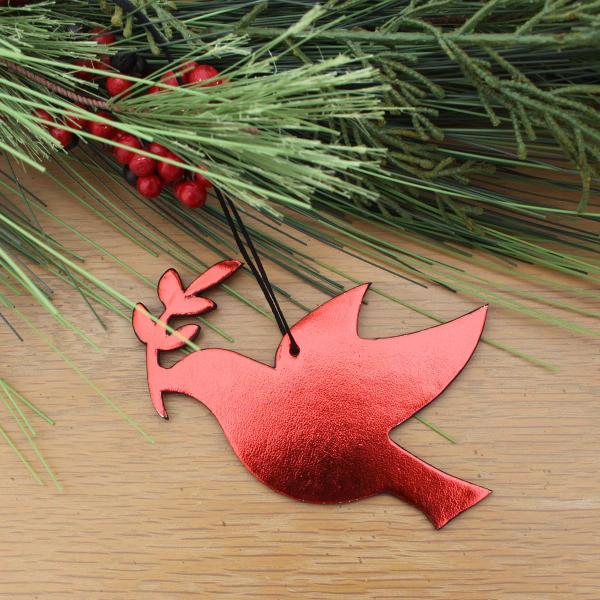 ・This sophisticated Metallic Red Peace Dove Ornament is made with beautiful leatherette. Metallic foil makes this unique...