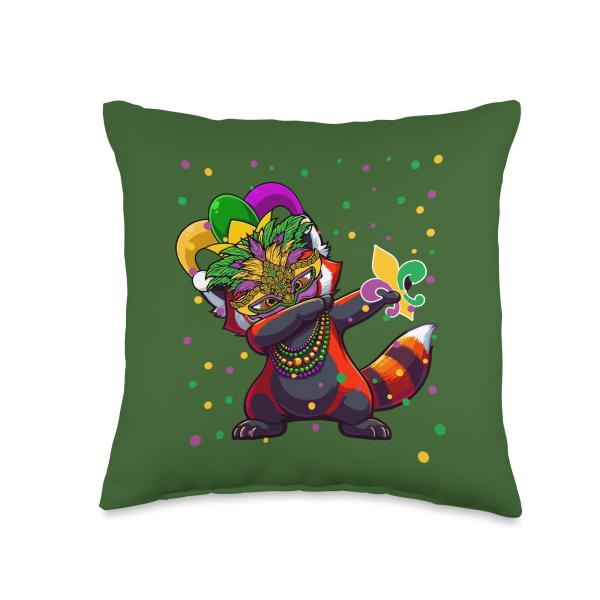 ・This Dabbing Red Panda Wearing Mardi Gras Mask Beads Parades costume is for dad, mom, grandma, grandpa, uncle, aunt, au...