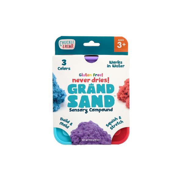 ・対象年齢3歳以上。・表面に残留物を残しません。・グルテンフリー!・赤、青、紫のグランドサンドの容器3個入り。