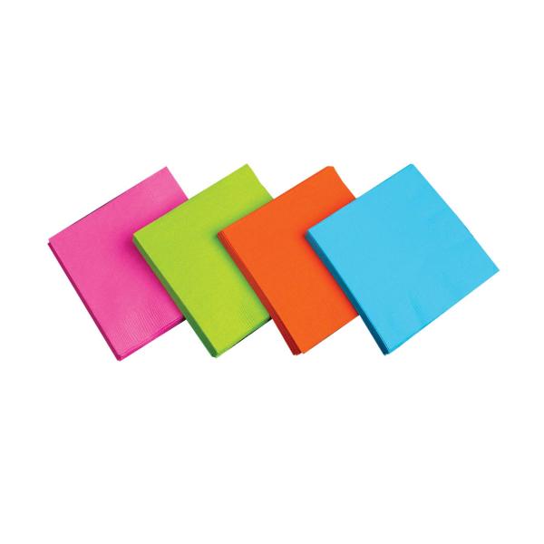 ・96-count package of 2-ply paper luncheon napkins in assorted neon bright colors.・Soft to the touch and are great dispos...