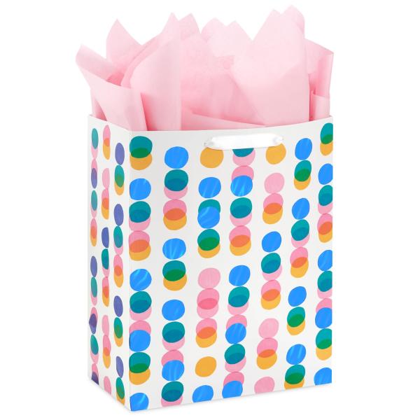 ・Bag measures approx. 10.4" wide x 13" high x 5.7" deep.・Large gift bag features bright pastel polka dots on white.・Larg...