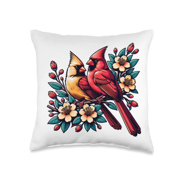 ・Cardinal couple spring romance design. Cute Northern Cardinal Pair Perching on Flowering Branch in Spring・Celebrate the...