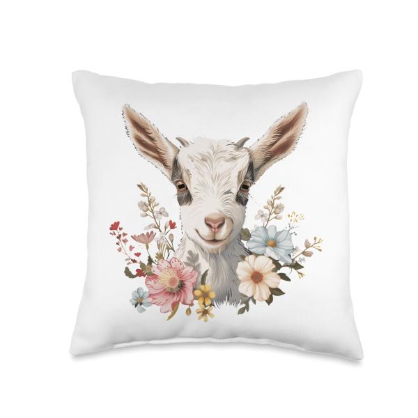 ・Floral Goat Design design. this cute vintage baby goat farm design for girls and women with cottagecore flower patterns...
