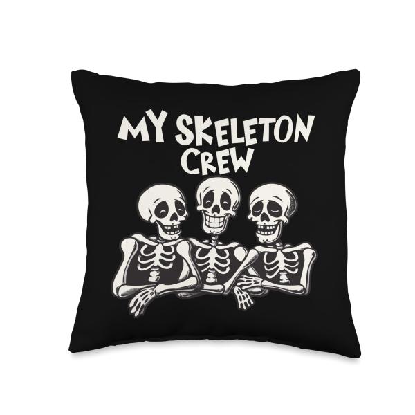 ・Cheerful trio of cartoon skeletons radiating positivity and camaraderie・Whimsical design featuring the humorous caption...