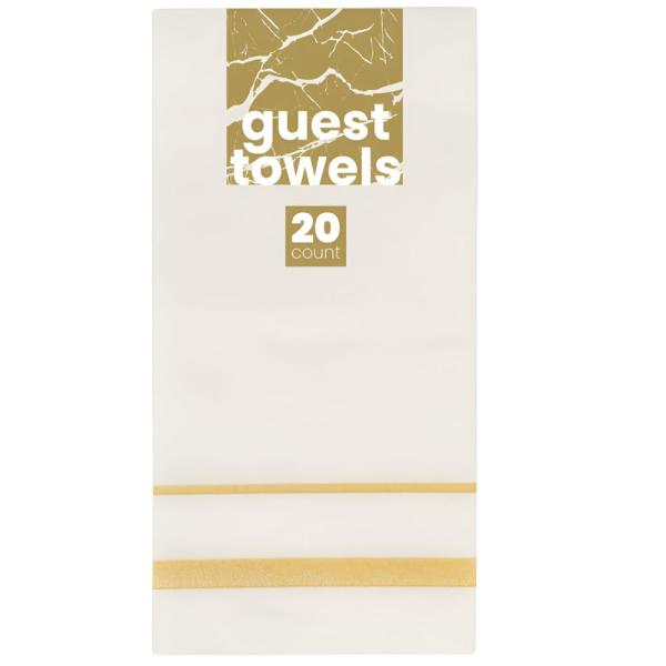 ・STUNNING DESIGN: Elevate your event with elegant white rectangle guest paper towels featuring a luxurious gold line bor...