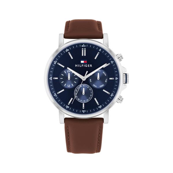 ・Tommy Hilfiger Men's Watch. A classic timepiece for your everyday look, featuring a CD-textured matte sunray dial with ...
