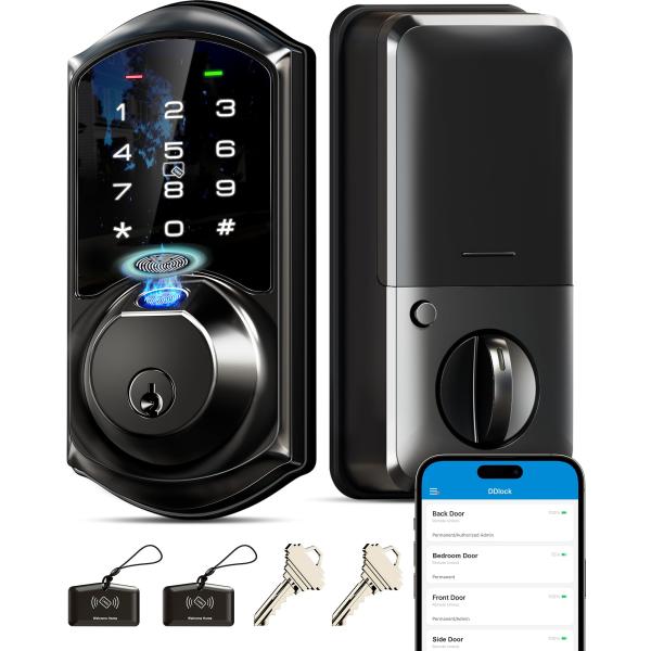 ・7-in-1 Keyless Entry Smart Door Lock: Unlock your smart deadbolt in 7 ways - fingerprint, app, key fob, PIN code, eKey,...