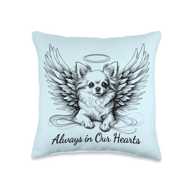 ・Pet Memorial design. Pet loss memorial line art of long hair chihuahua with wings for dog mom and dad grieving for thei...