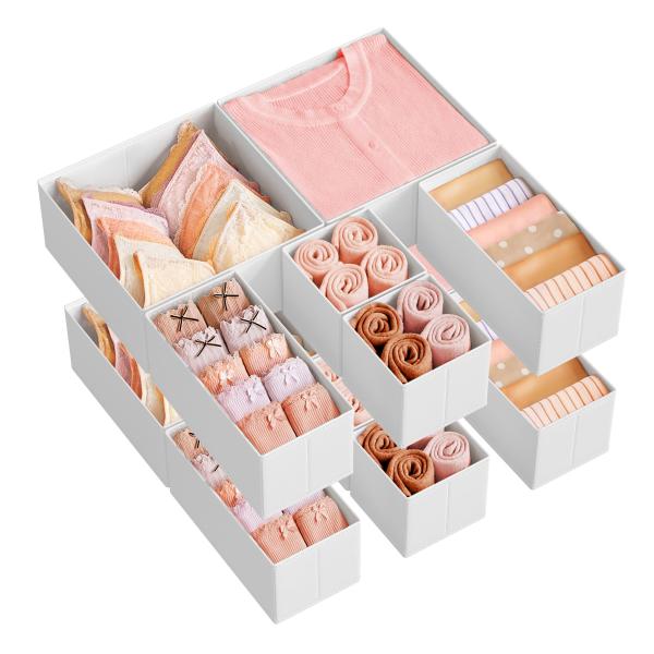 ・SONGMICS Drawer Organizer,Dresser Drawer Organizers, Set of 12, Foldable Fabric Storage Bins for Socks, Underwear, Bras...