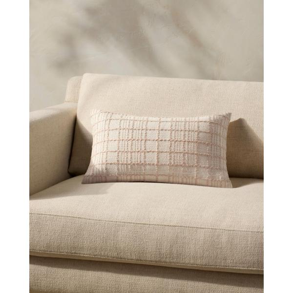 ・This two-toned throw pillow from Magnolia Home by Joanna Gaines x Loloi features a windowpane check design in neutral b...