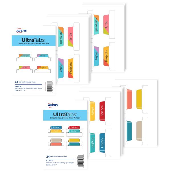 ・Organize your student planners or teacher planners with sturdy, pre-printed, bright-colored, double-sided margin tabs f...