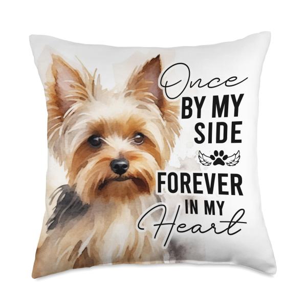 ・Pet Memorial Sympathy design. Pet death sympathy gift pillow for loss of Yorkie. Once by my side, forever in my heart -...