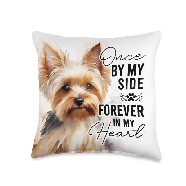 ・Pet Memorial Sympathy design. Pet death sympathy gift pillow for loss of Yorkie. Once by my side, forever in my heart -...