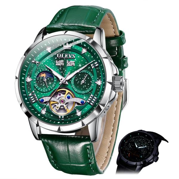 ・?Multi-functional sudial: Starry sky luminous dial, diamond ＆ Roman scale, 24-hour/moon phase display, year/month windo...