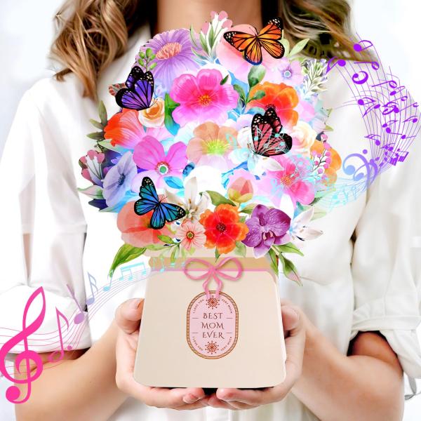 ・【Music and Lighting Design】Open the Mother's Day card to reveal a life-size permanent bouquet of orchids, lilies and bu...