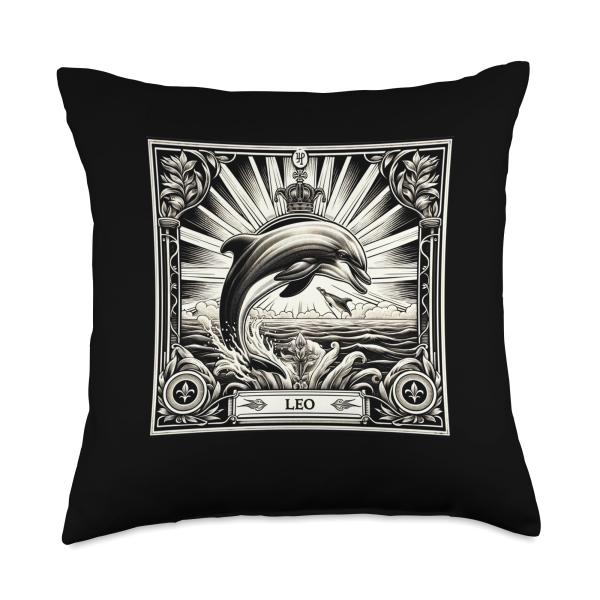 ・Leo Dolphin, Celestial Zodiac Tarot Astrology Dolphins・100% spun-polyester fabric・Double-sided print・Filled with 100% p...