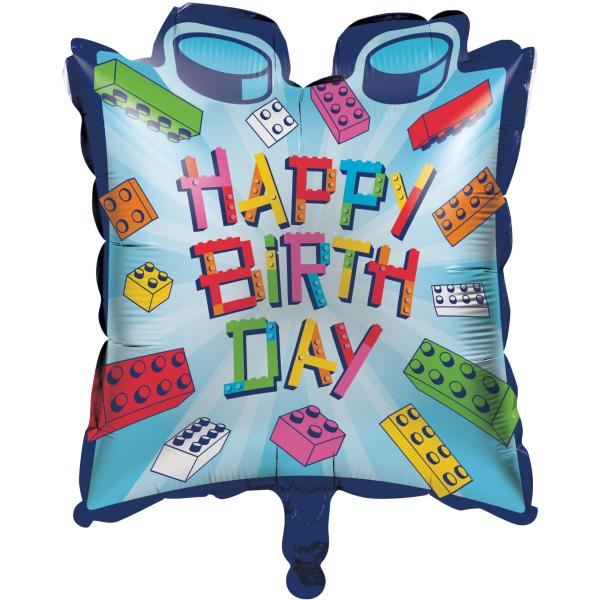 ・1 Block Bash Happy Birthday Toy Blocks Balloon・Building block-shaped balloon measures 24" x 26" and features a metallic...