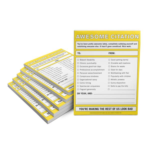 ・Includes: six (6) notepads, 4 x 5.25-inches, 50 sheets each. Knock Knock Nifty Notes have hard chipboard backing, and a...