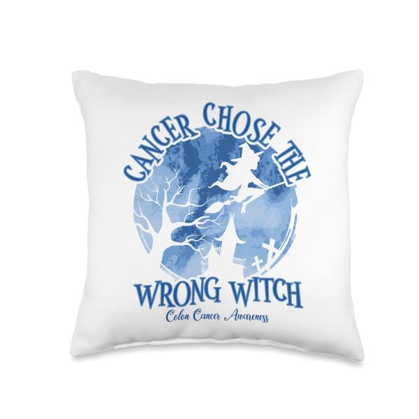 ・Design shows Dark Blue colored halloween cancer witch on a broom and reads: Cancer Chose The Wrong Witch. For any color...