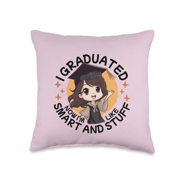 ・Cool anime themed graduation graphic design featuring a cute anime girl and the quote "I Graduated Now I'm Like Smart a...