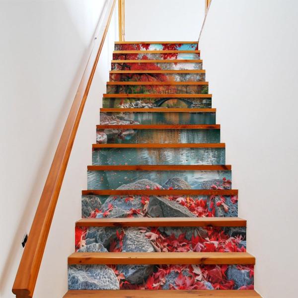 ・The Kazynee Rustic Fall Nature Landscape Original Stairway Stickers are made of self-adhesive Stair Stickers that can b...