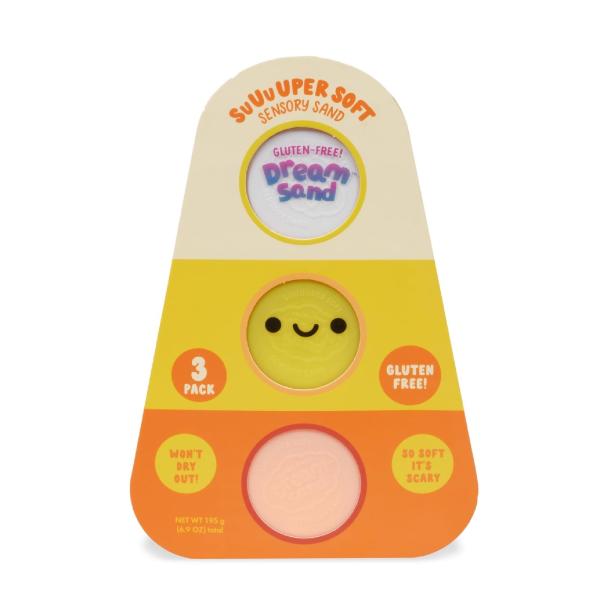 ・対象年齢3歳以上。・ドリームサンドは驚くほど柔らかく、夢のように滑らかで、満足のいくフワフワで乾くことはありません。・表面に残留物を残しません。・グルテンフリー!・異なる色のドリームサンドの3つの容器が含まれています。