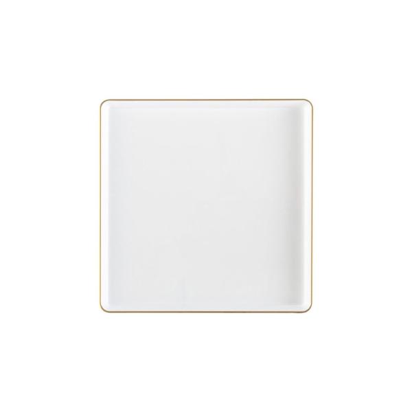 ・WHITE ＆ GOLD RIM SQUARE PLATES: Whether it's an at home party or corporate event, these white and gold square plastic p...