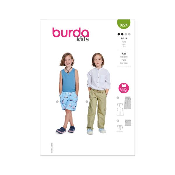 ・Burdaパターンキットには、パターンピース、ステップバイステップの図解説明書、生地・トリムの選び方、サイズ情報が含まれています。\n・子供サイズ3-8（98-128）対応。\n・パッチフラップポケットと伸縮性ウエストバンド付きの子供用カ...