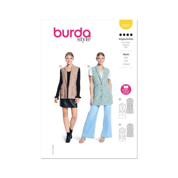・Burdaパターンキットには、パターンピース、ステップバイステップの図解説明書、生地・トリムの選び方、サイズ情報が含まれています。\n・ミセスサイズ10-20（36-46）対応。\n・ロングラペルベストはシャープなブレザーの外観とフレンチ...