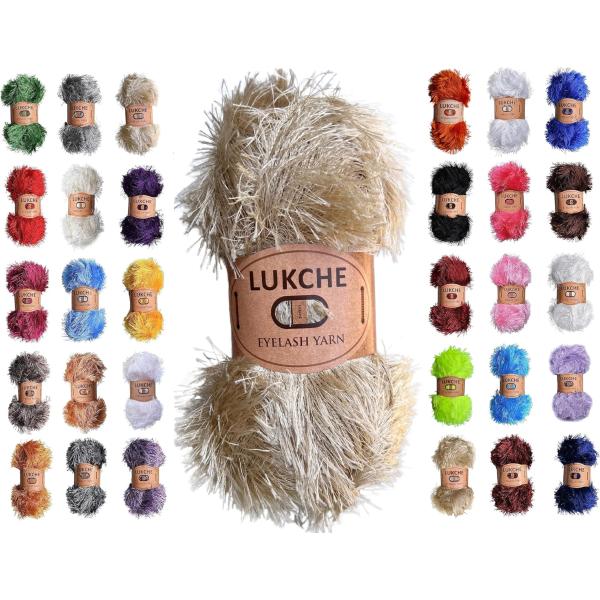 ・Lukche まつ毛糸 高品質 %100 ポリエステル・針サイズ:D-E4(3~3.5mm) / フックサイズ:6-8(4~5mm)・各100グラム(100グラム)。 注意:製品の重量は+ - 5%・500フィート~164ヤード(150メ...